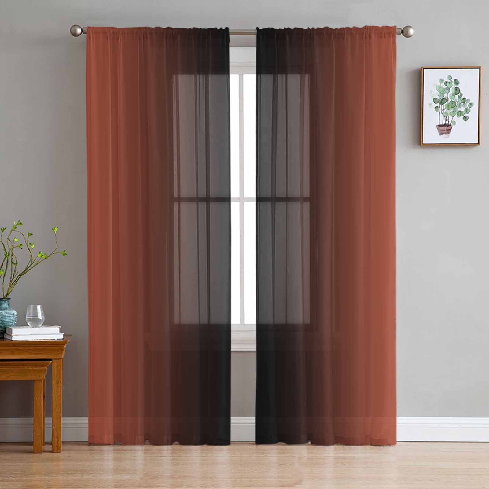 Red Black Ombre Sheer Curtains 72 Inch Length 2 Panels Set for Living ...