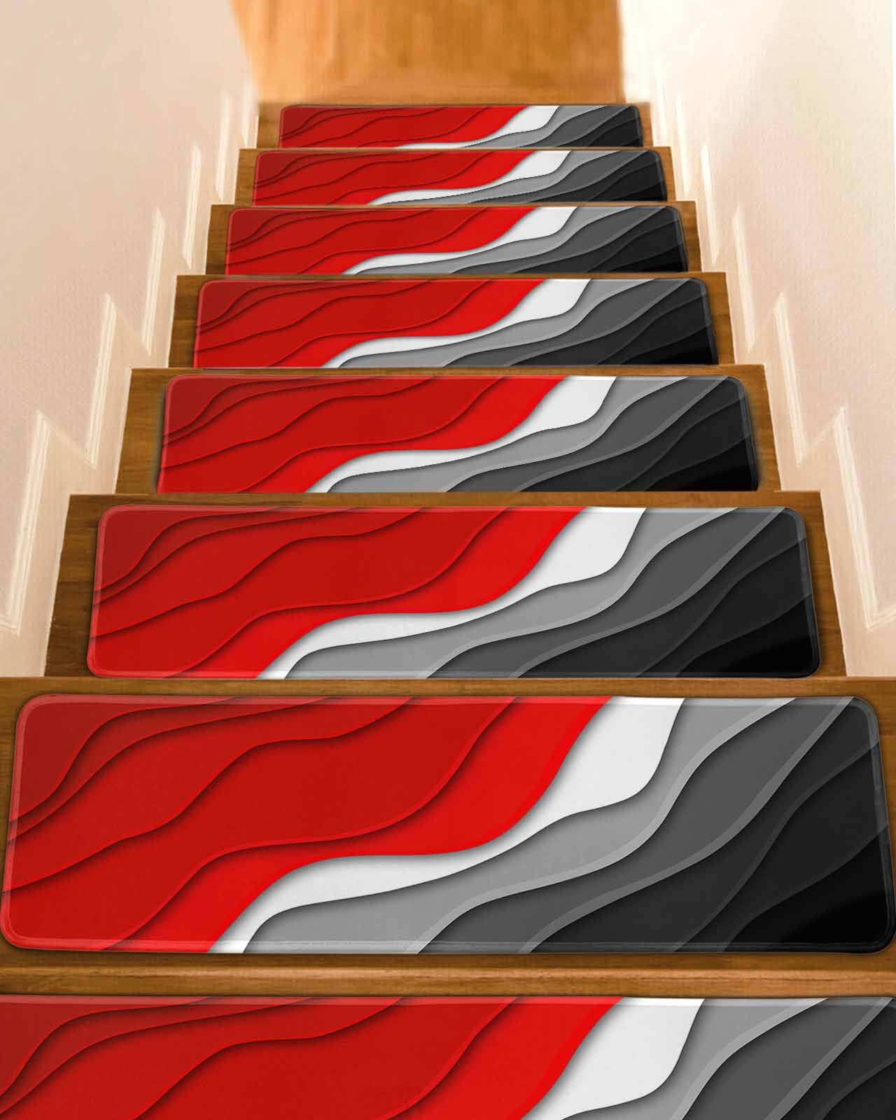 Red Black Ombre Stair Treads for Wooden Steps Indoor Runner Rug Carpet, Modern Geometric ...