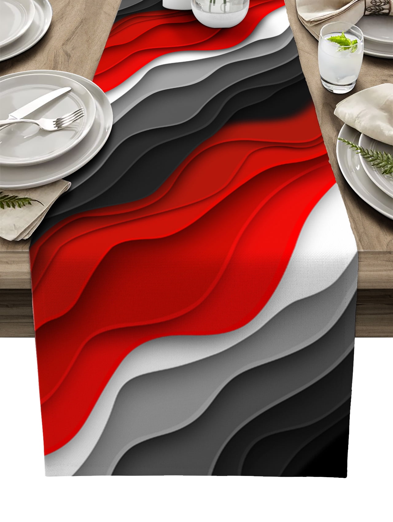 Red Black Ombre Table Runner 72 Inches, Modern Geometric Abstract ...