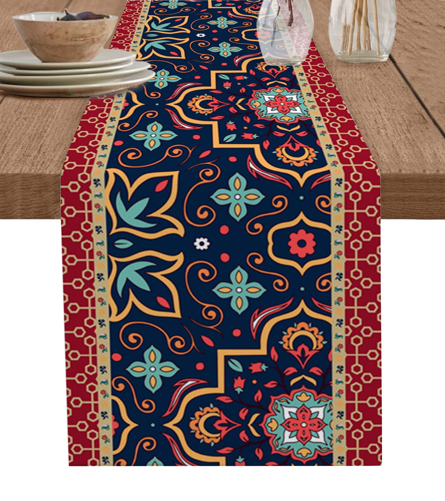 Red Black Pattern Leaves Table Runner Wedding r Table Cover Holiday ...