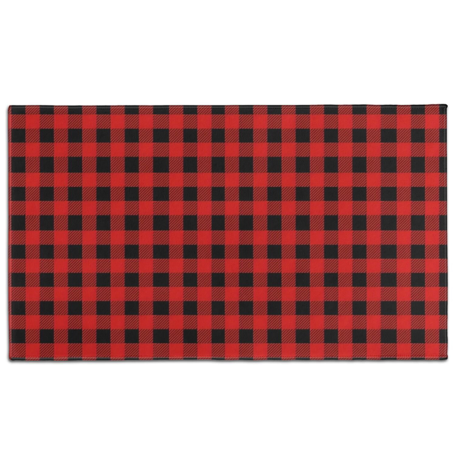 Red Black Plaid Checkered Pattern Door Rugs,Washable Non Slip Door Mats ...