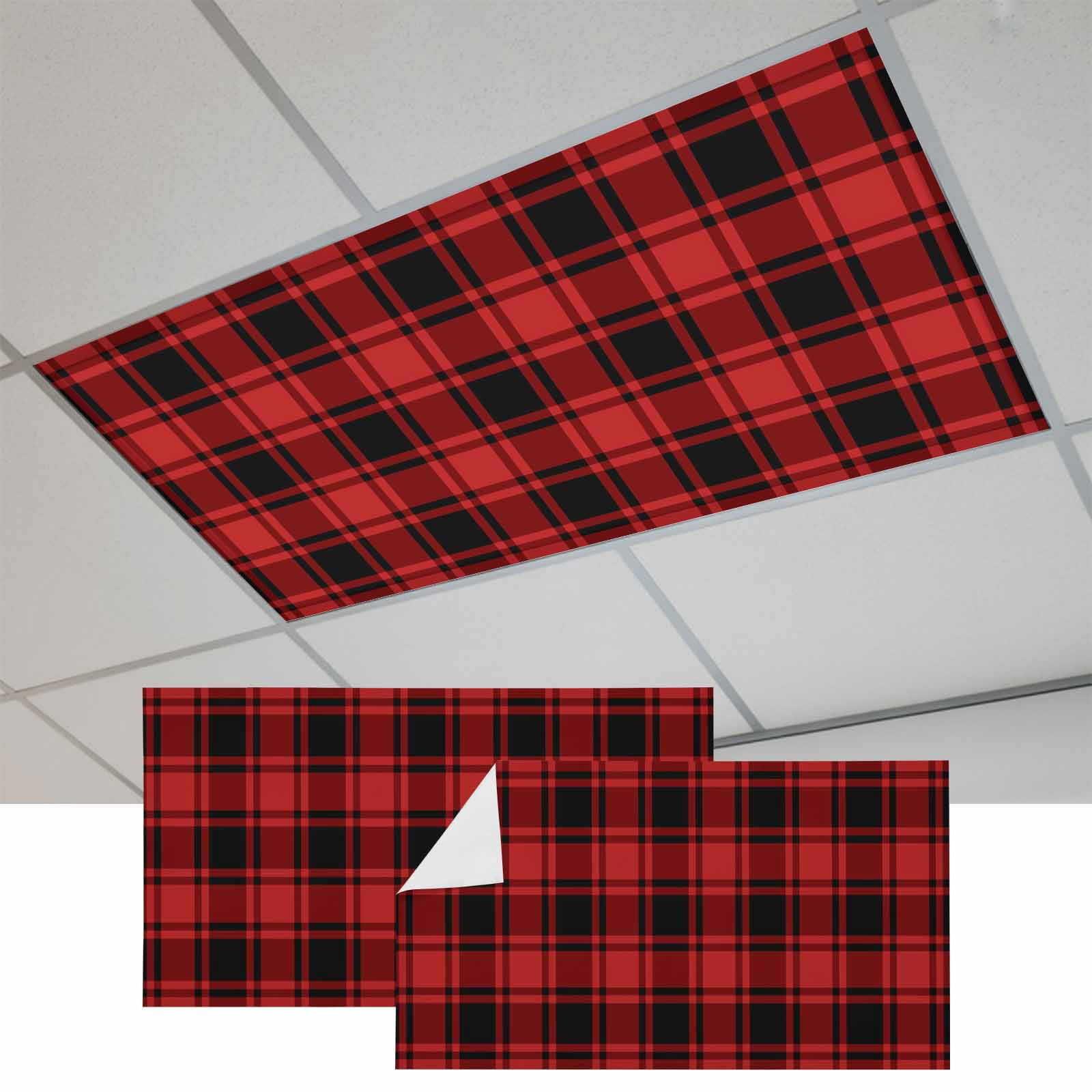 Red Black Plaid Fluorescent Light Covers, Vintage Farmhouse Abstract ...