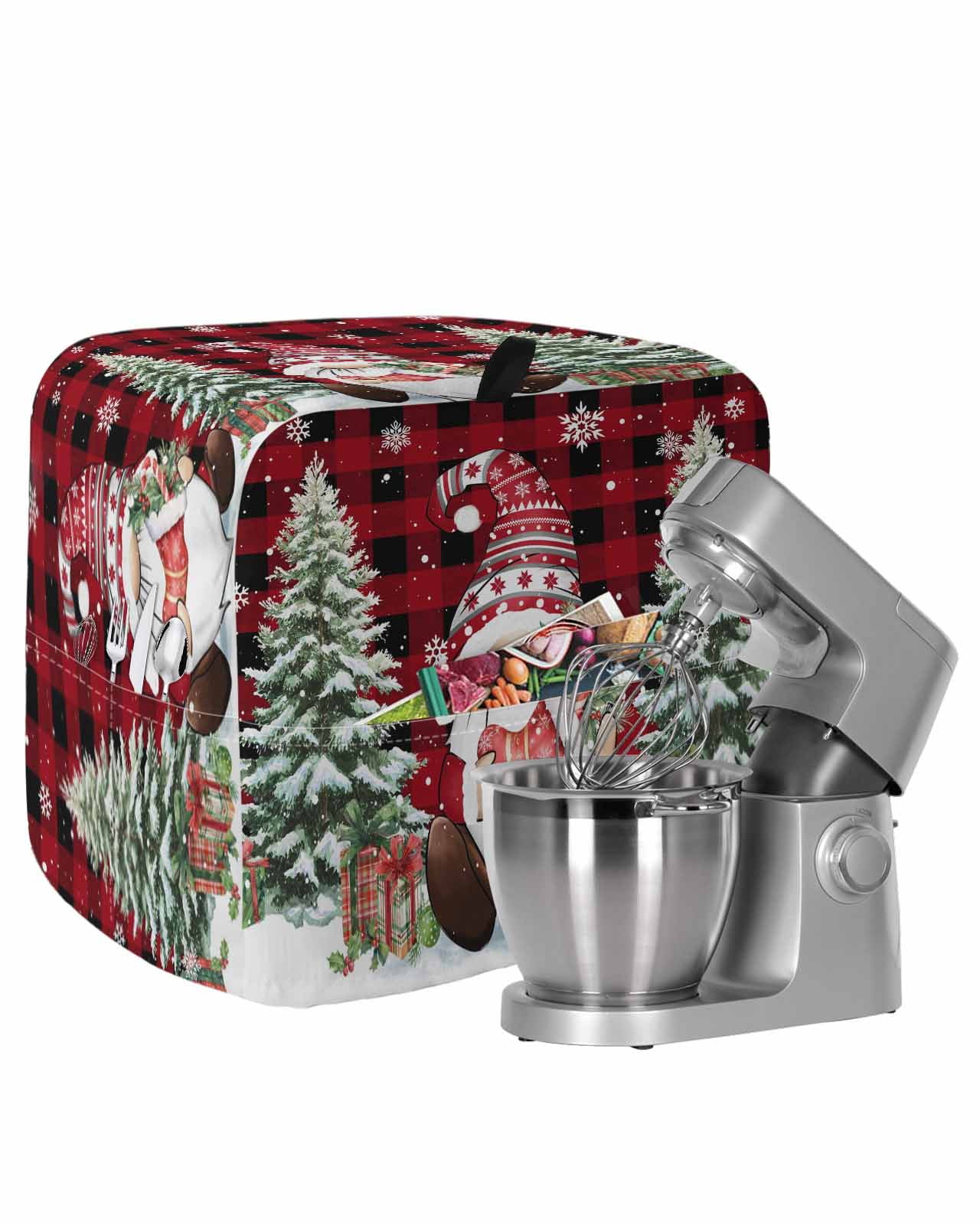 Red Black Plaid Gnomes Christmas Stand Mixer Dust Cover with Storage ...
