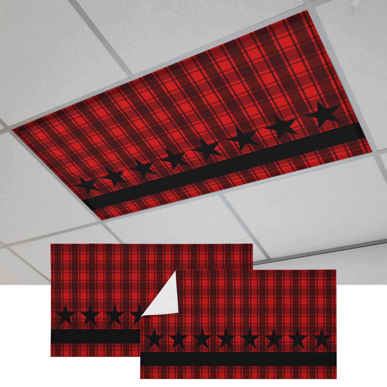 Red Black Plaid Magnetic Fluorescent Light Covers for Ceiling Lights ...