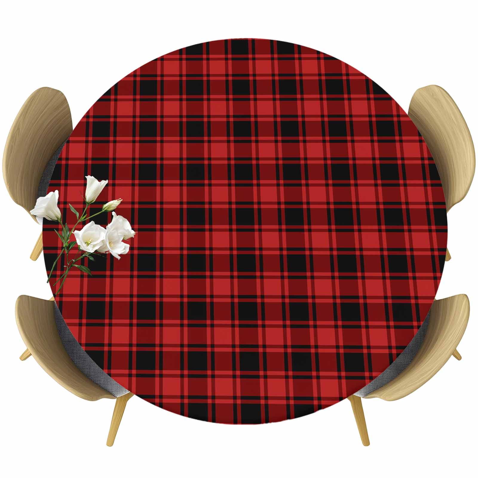 Red Black Plaid Round Tablecloth 45-54 Inch Round Fitted Table Cloth ...