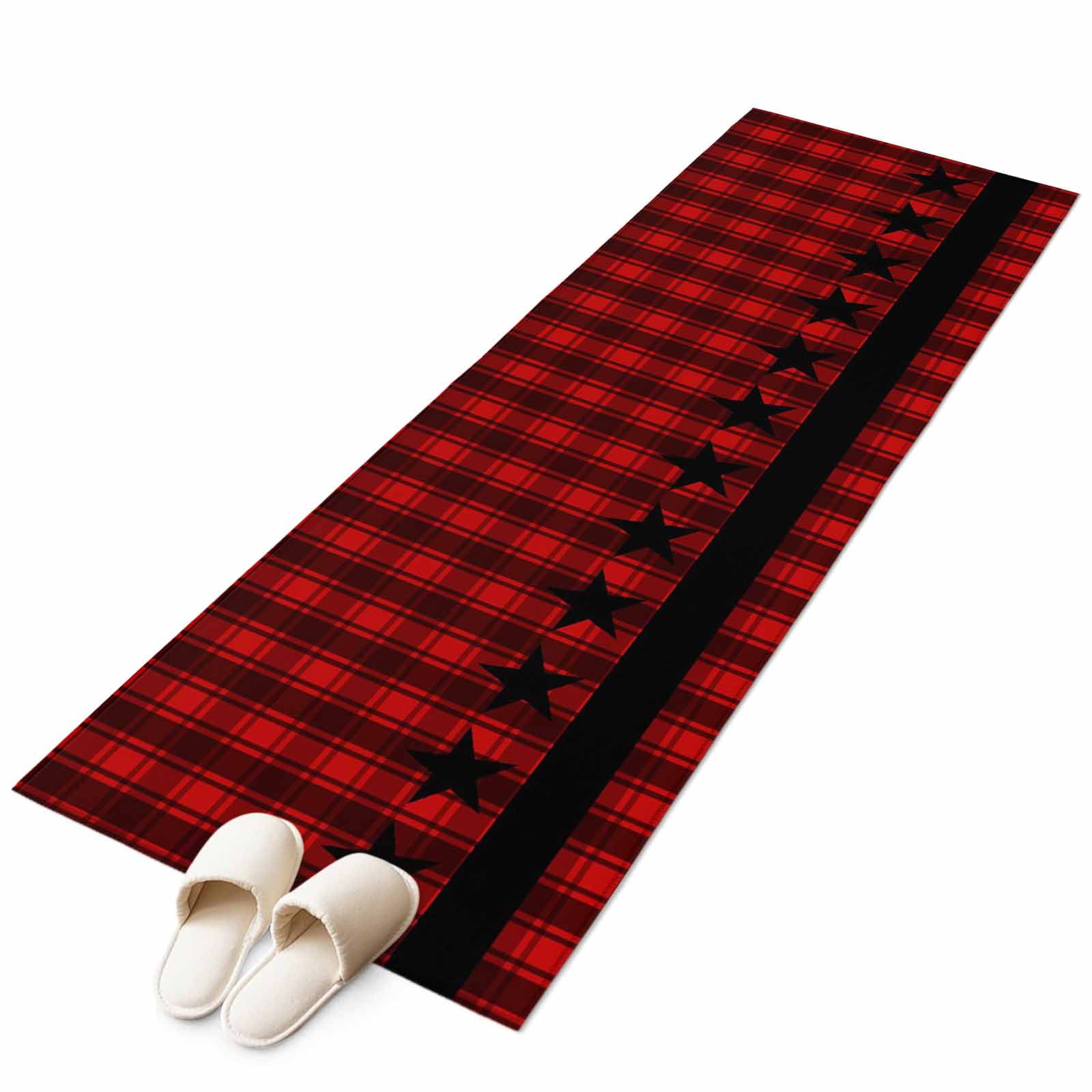 Red Black Plaid Runner Rug 2x6 FT, Non Slip Hallway Carpet, Country ...