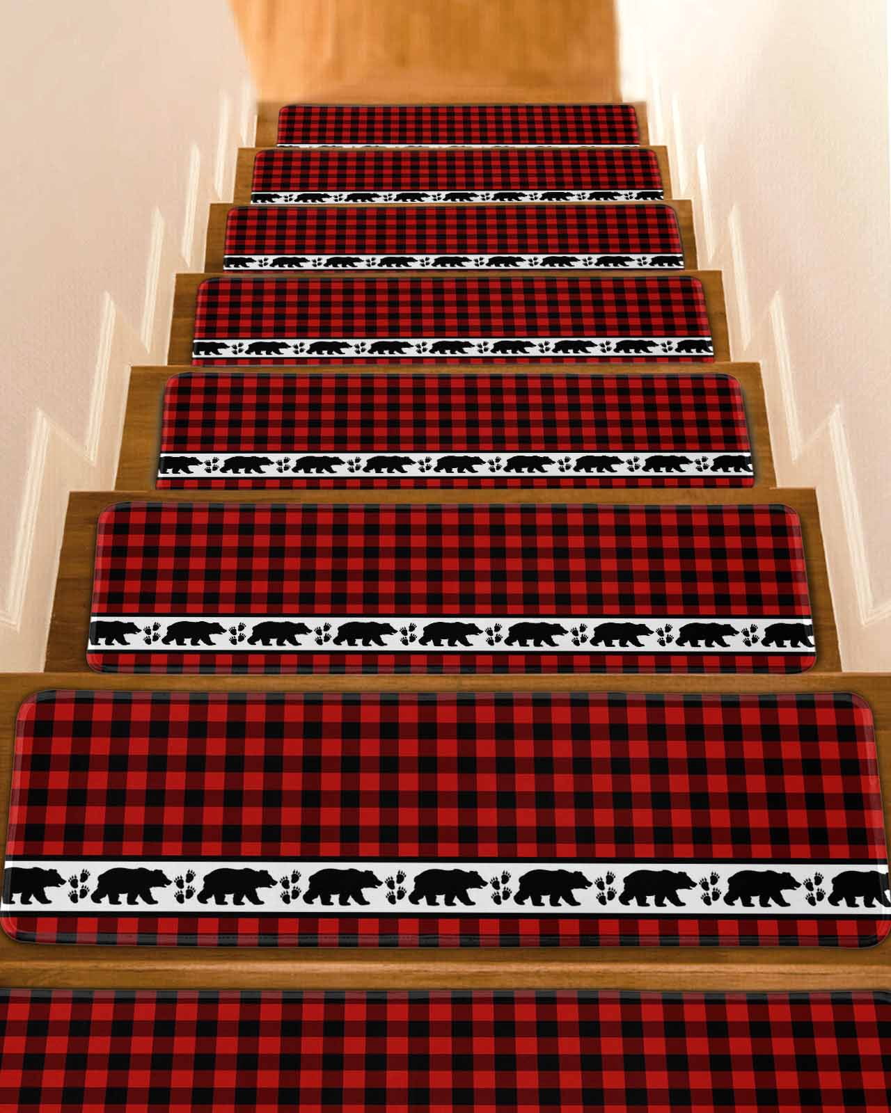 Red Black Plaid Stair Treads for Wooden Steps Indoor Runner Rug Carpet ...