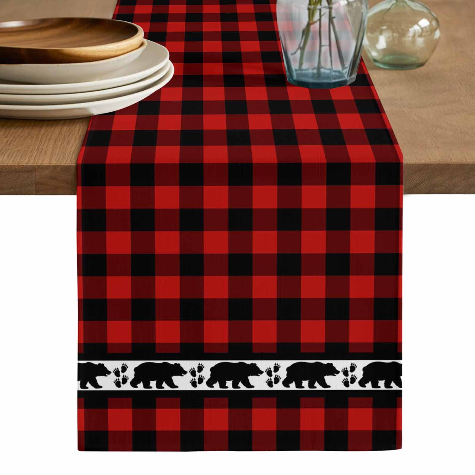 Red Black Plaid Table Runner, Country Vintage Bear Buffalo Gingham ...