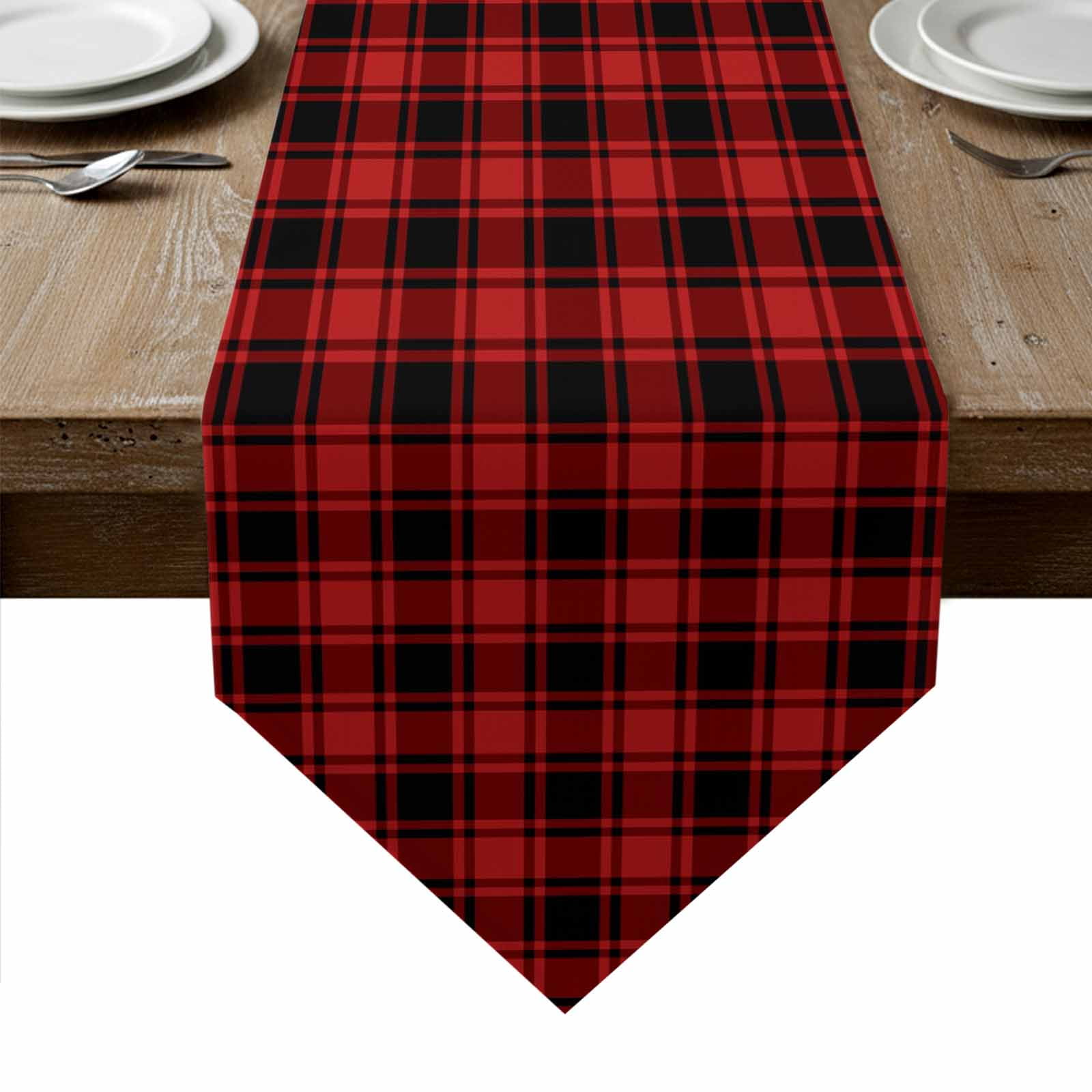Red Black Plaid Table Runner Linen Burlap Table Runner 72 Inches Long ...