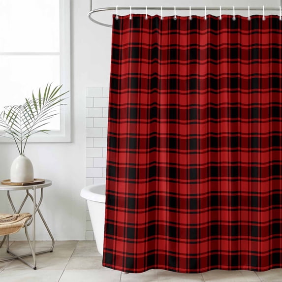 Red Black Plaid Waterproof Fabric Shower Curtain,Vintage Farmhouse ...