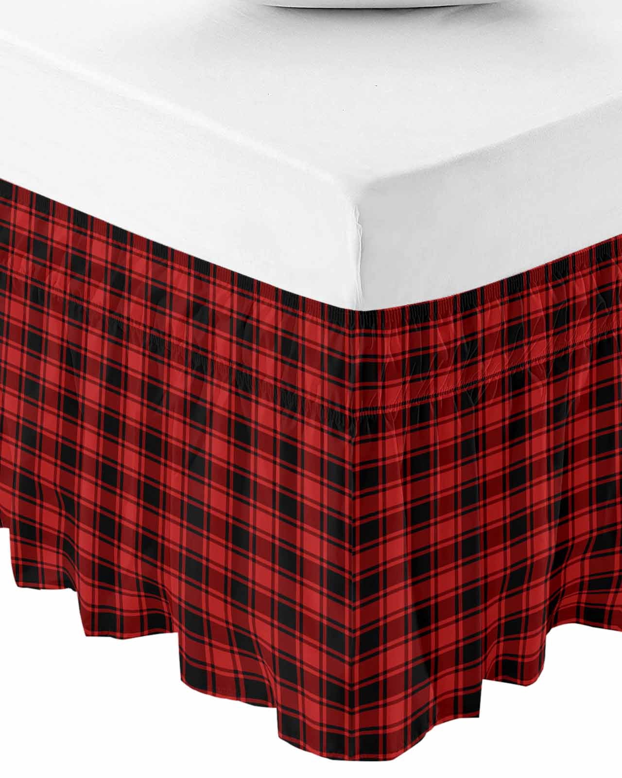 Red Black Plaid Wrap Around Bed Skirts for Queen Bed 16" Drop,Bed Skirt ...