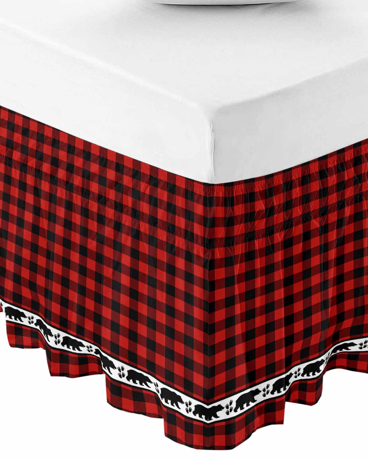Red Black Plaid Wrap Around Bed Skirts for Queen Bed 16" Drop,Bed Skirt ...