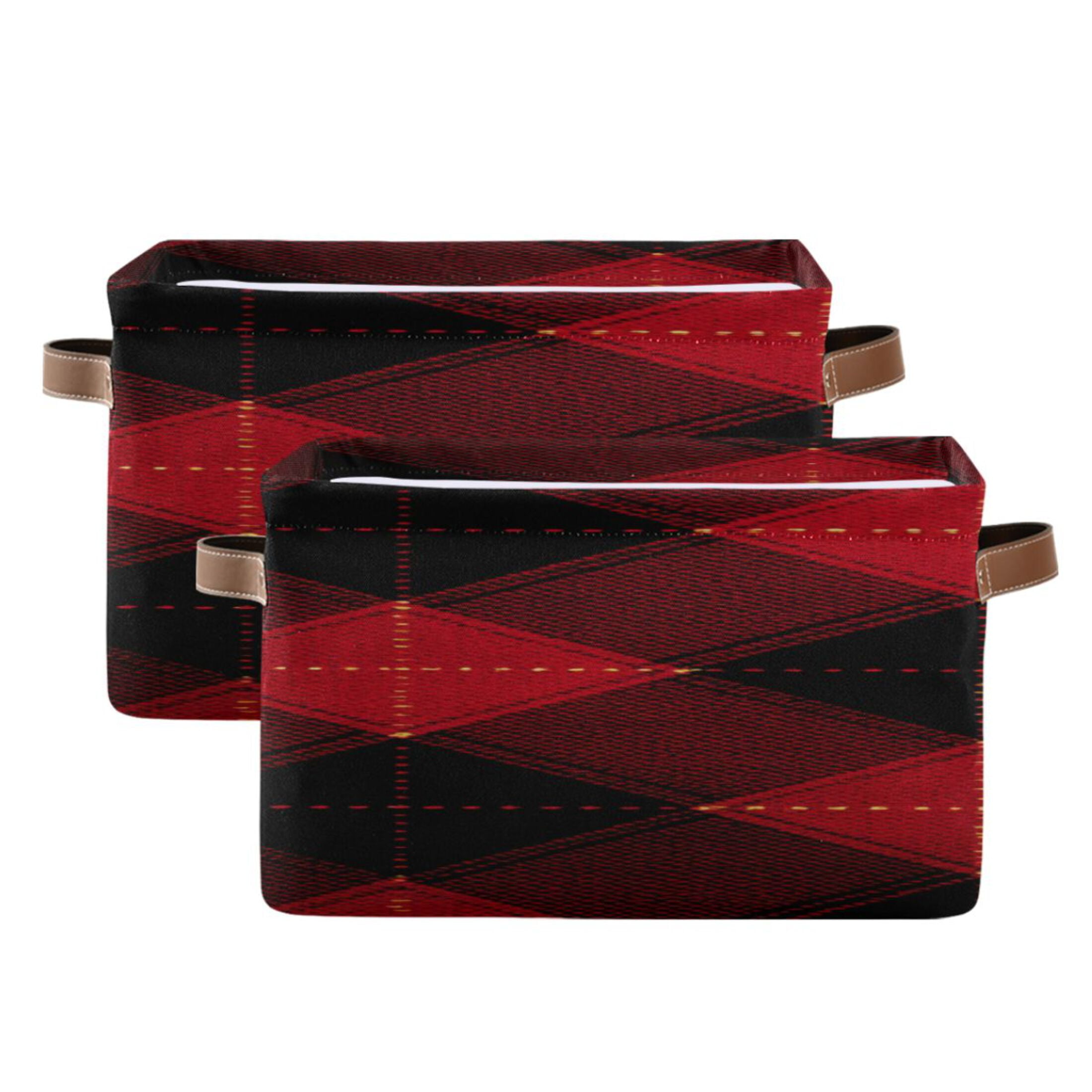 Red Black Plaids with Yellow Lines Square Storage Bins with Handles ...