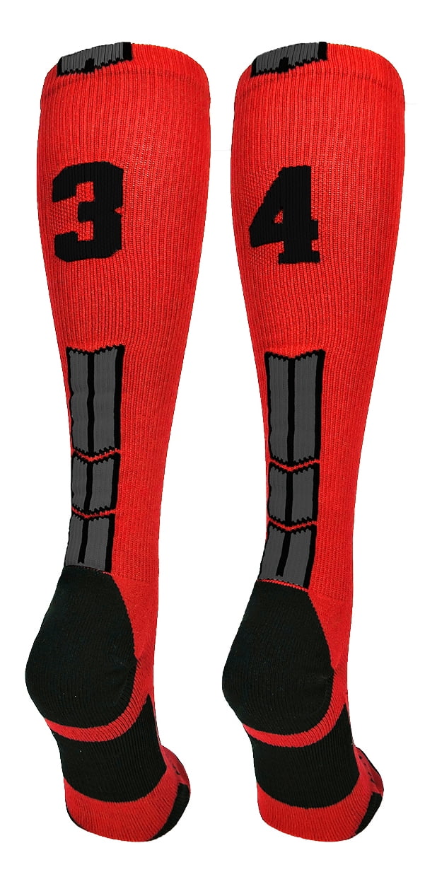 Red/Black Player Id Over the Calf Number Socks (#34, Large) - Walmart.com