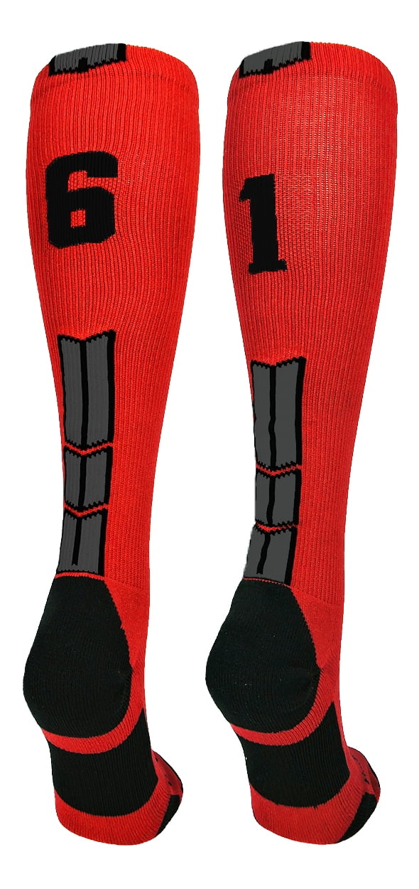 Red/Black Player Id Over the Calf Number Socks (#61, Large) - Walmart.com