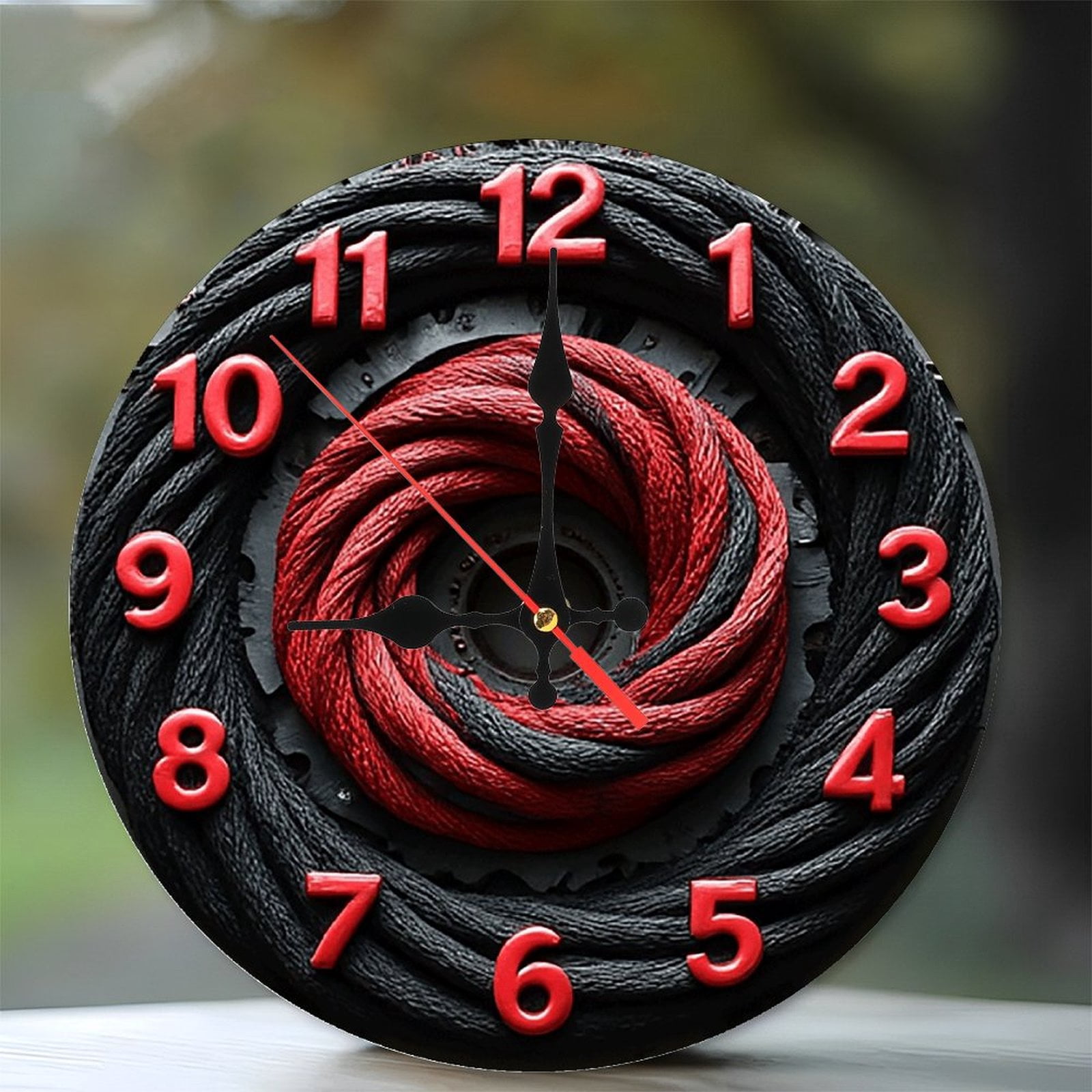 Red Black Rope Wall Clock Unique Design 10-Inch Silent Wooden Wall ...