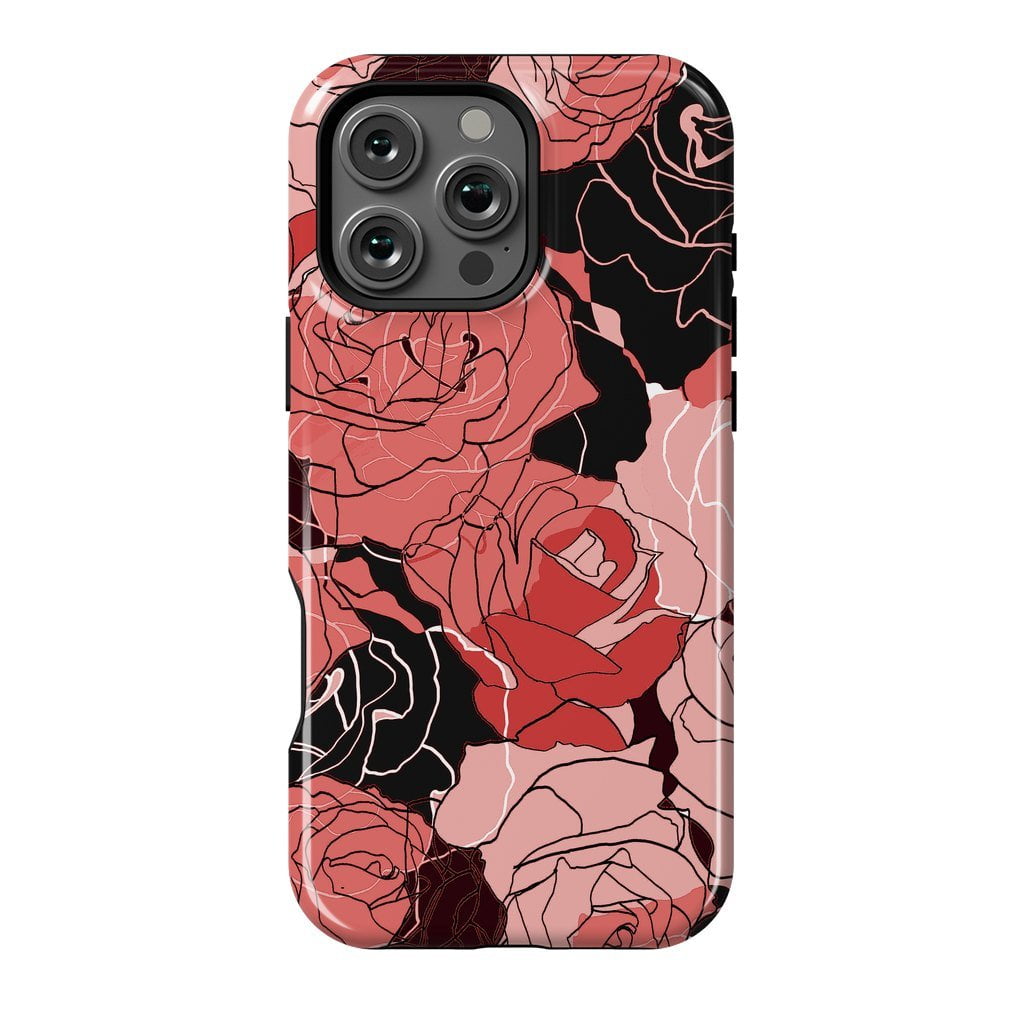 Red Black Roses Line Art Rose Flowers Pattern Tough Case for iPhone 11 ...