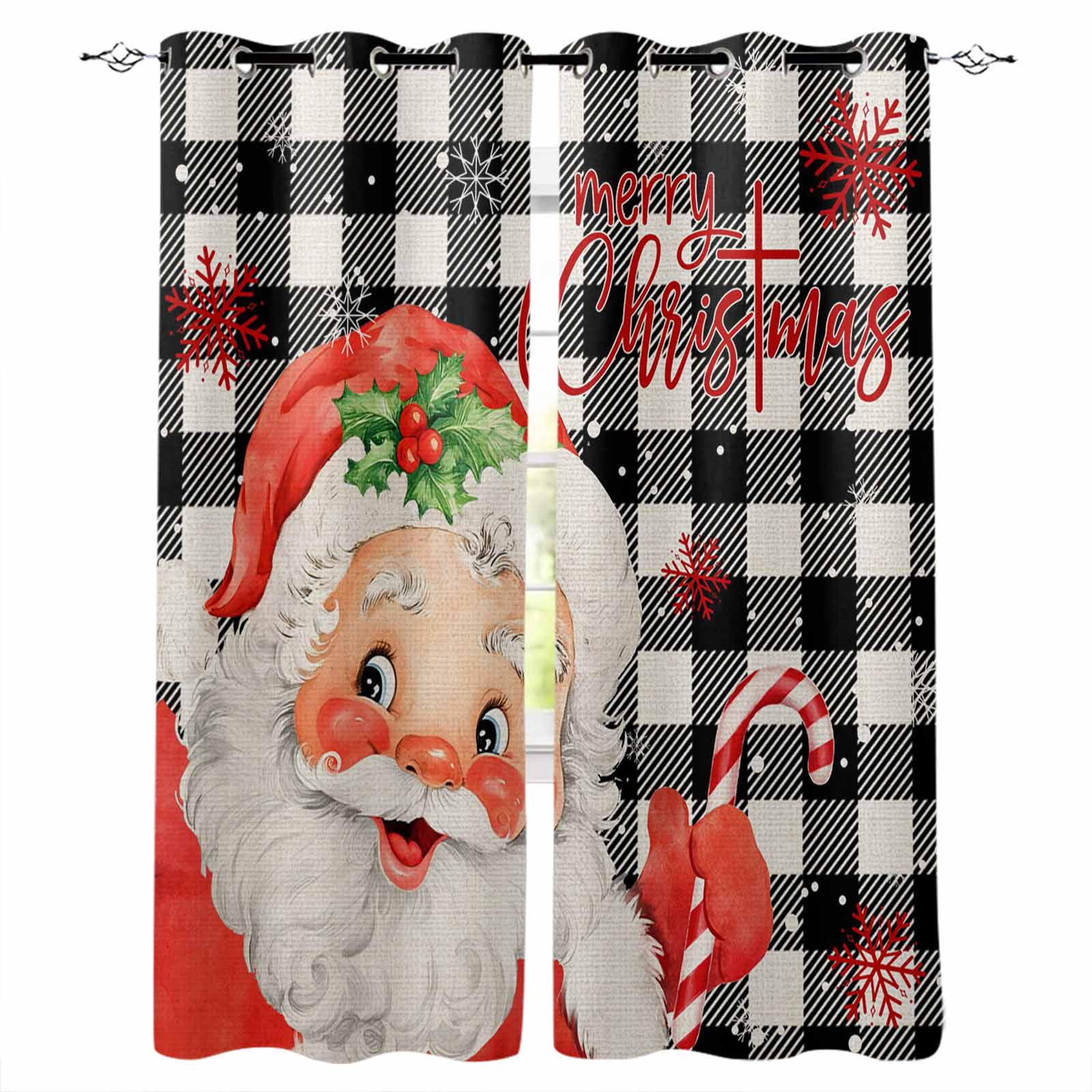 Red Black Santa Christmas Blackout Curtains 90 Inches Long for Bedroom ...