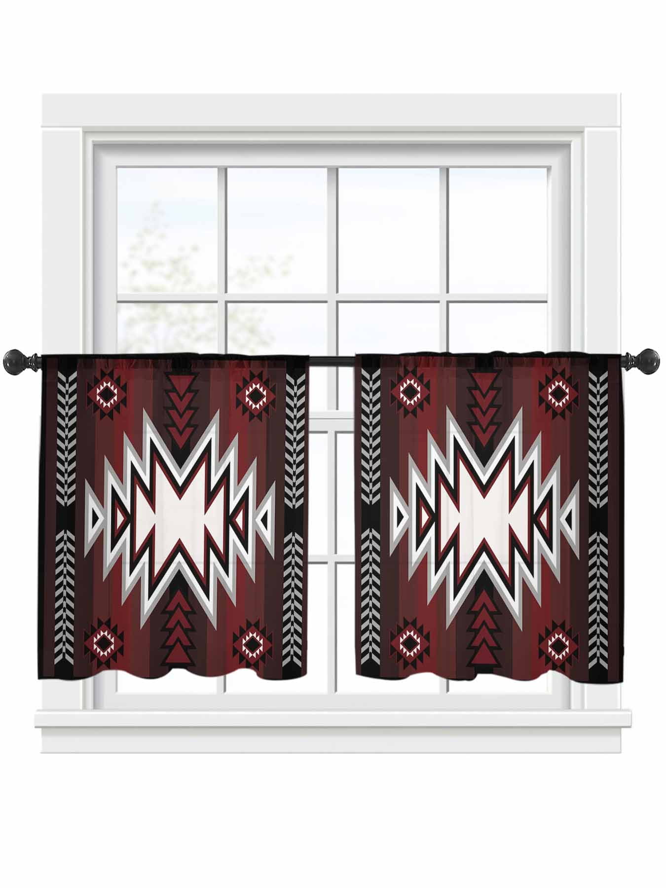 Red Black Sheer Curtains 45 Inch Length 2 Panels Set, Semi Transparent ...