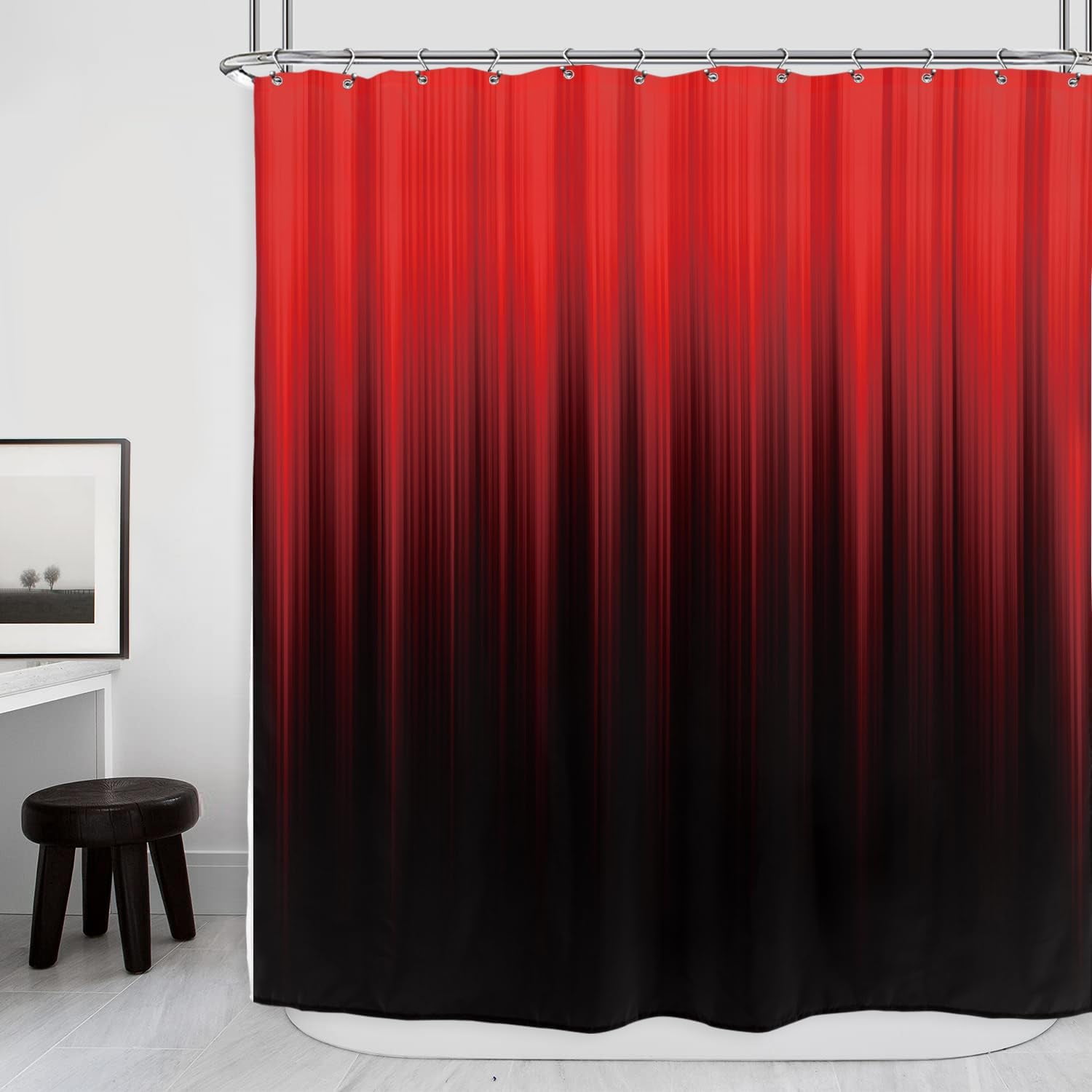 Red and Black Shower Curtain 60Wx72H Inch Modern Men Cool Simple Bright ...