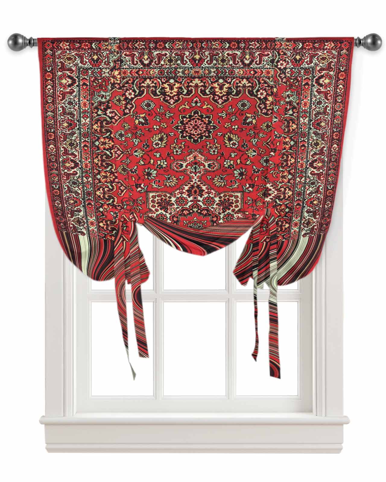 Red Black Southwest Tie Up Curtains for Kitchen Bathroom Bedroom ...