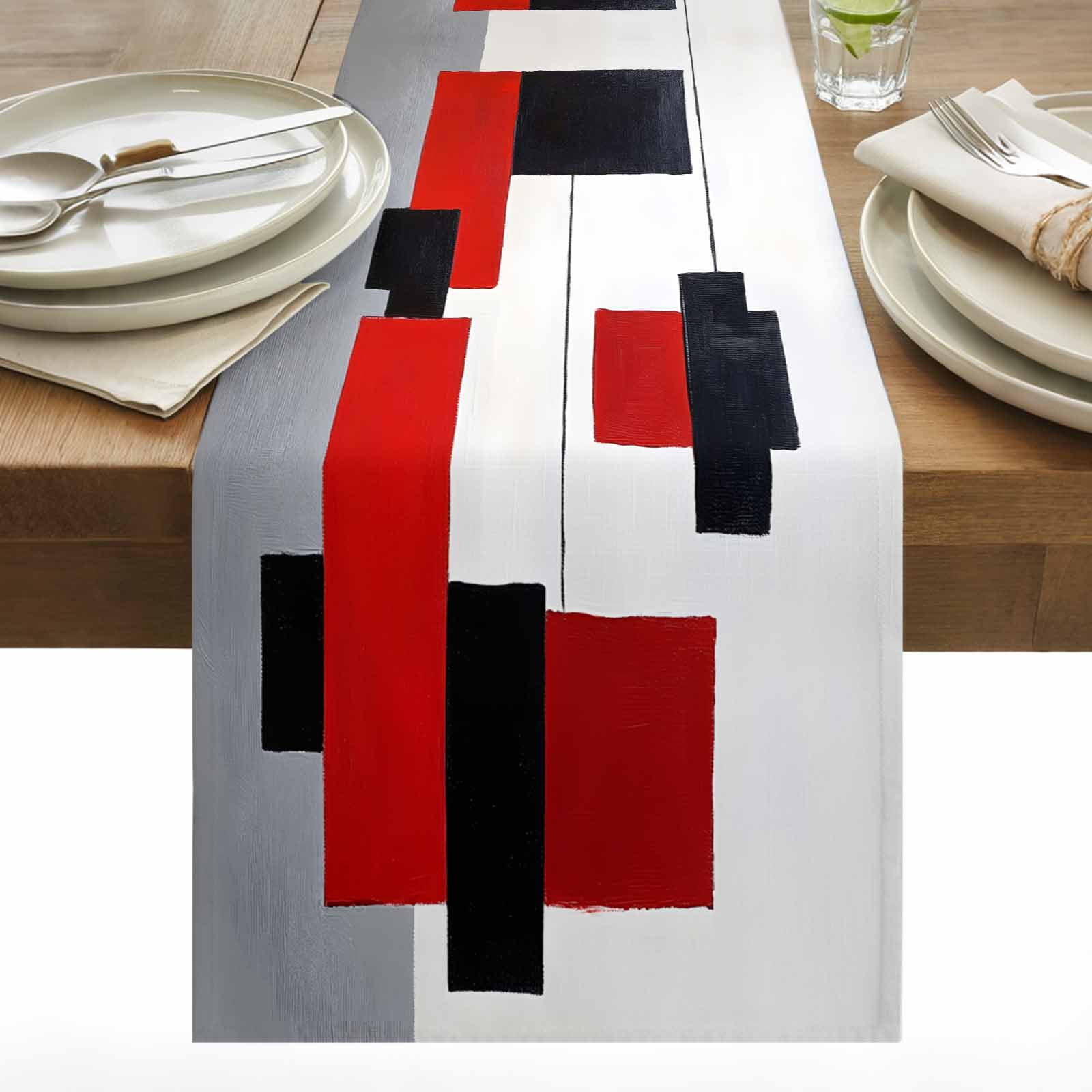 Red And Black Square Table Runner 13x90 inch Geometric Classic Cotton ...