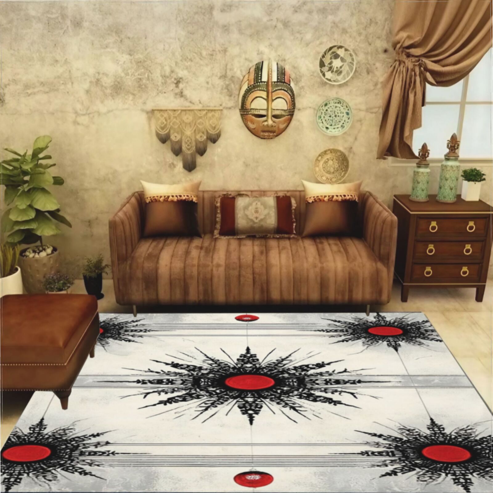 Red Black Starburst Pattern Living Room ration Nordic Carpets Large ...