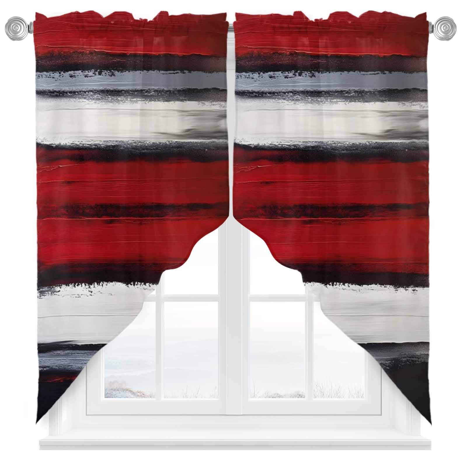 Red And Black Strip Swag Valances for Windows 2 Pack Classic Modern Art ...