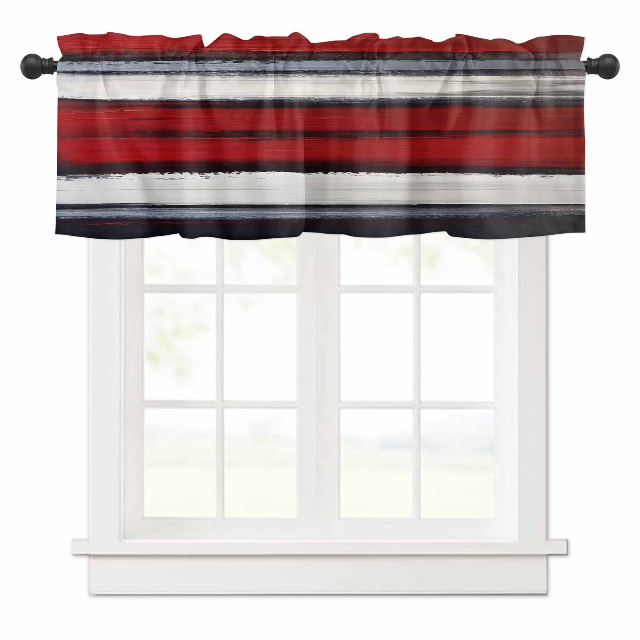 Red And Black Strip Valances for Windows Classic Modern Art Rod Pocket ...