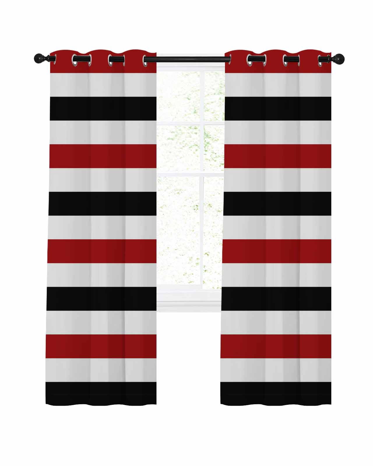 Red Black Stripe Blackout Curtains 54 Inches Long for Bedroom ...