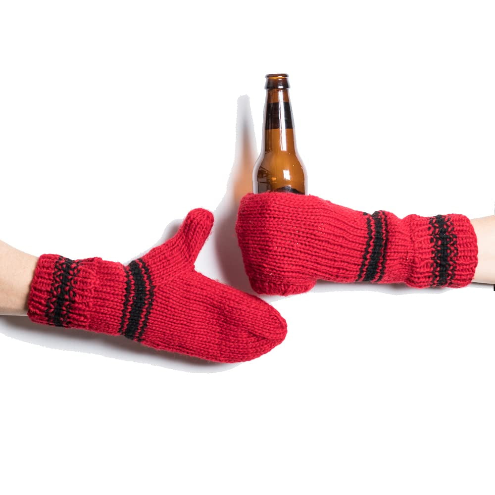 Red Black Striped Beer Mitten Set Wool Tailgating Mitten Pair Glove ...