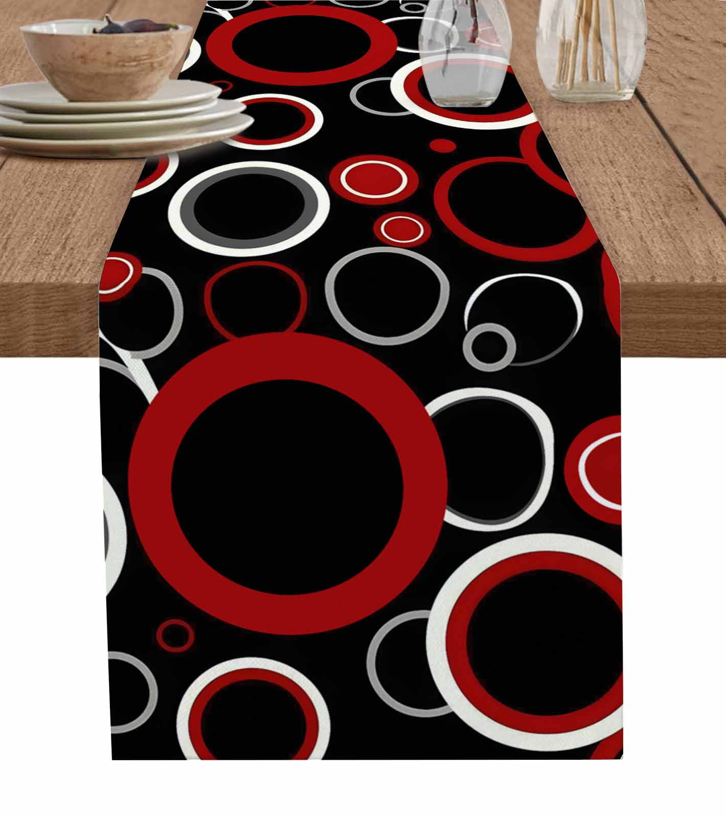 Red Black Table Runner 90 Inches, Abstract Modern Geometric White Grey ...