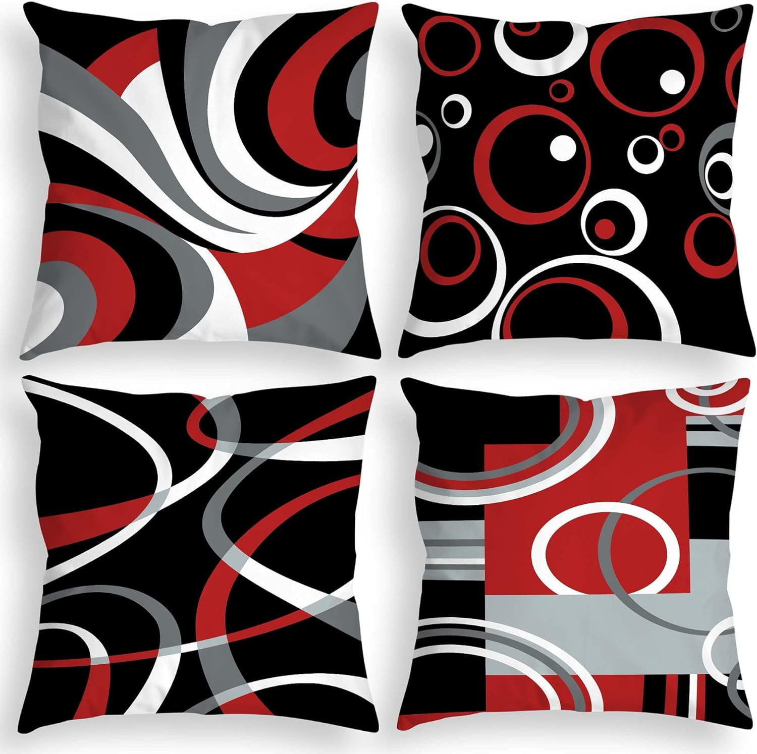 Red and Black Throw Pillow Covers Set of 4 18x18 Inch Abstract Modern ...