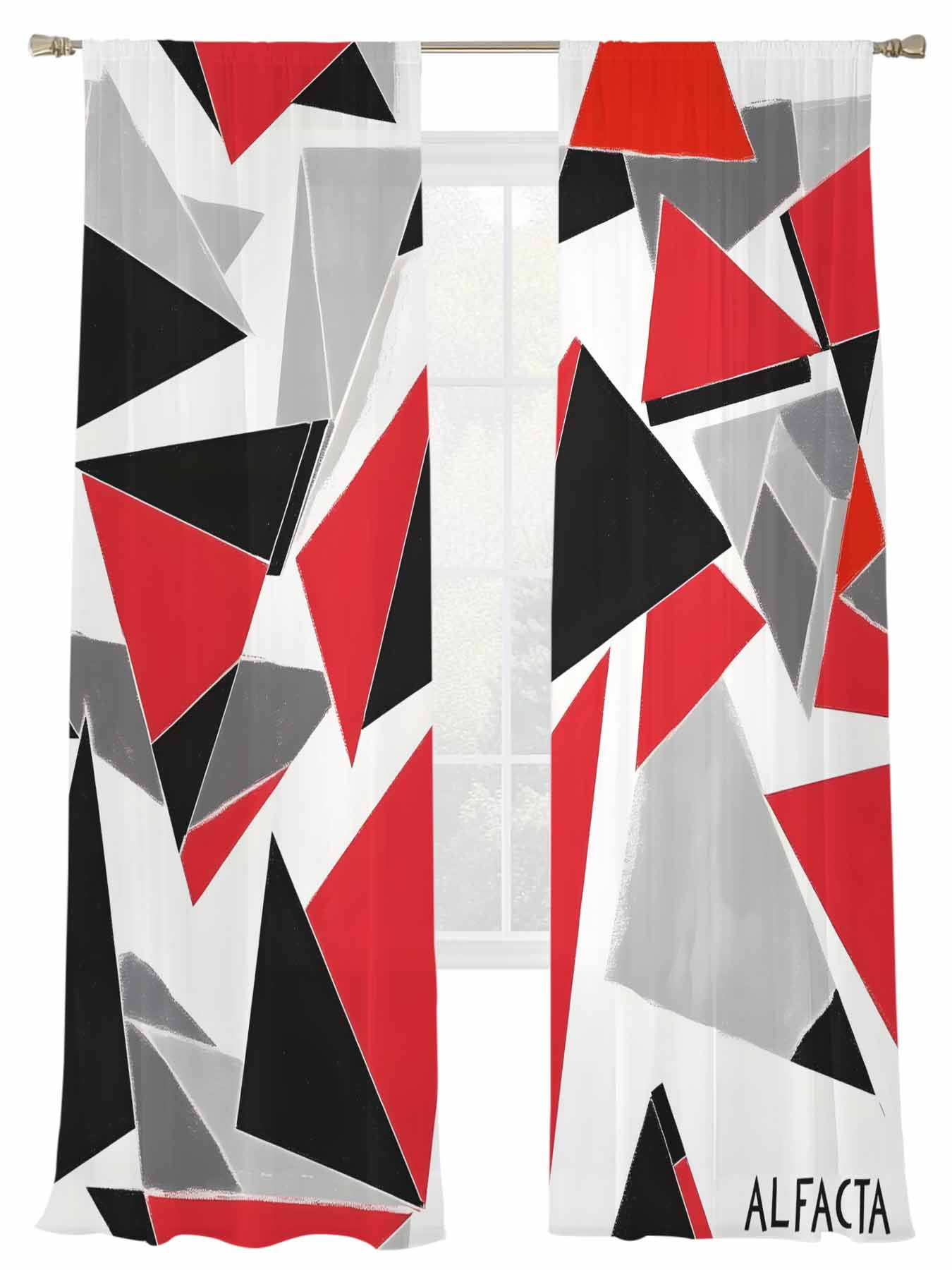 Red Black Triangle Sheer Curtains for Living Room Bedroom, Light ...