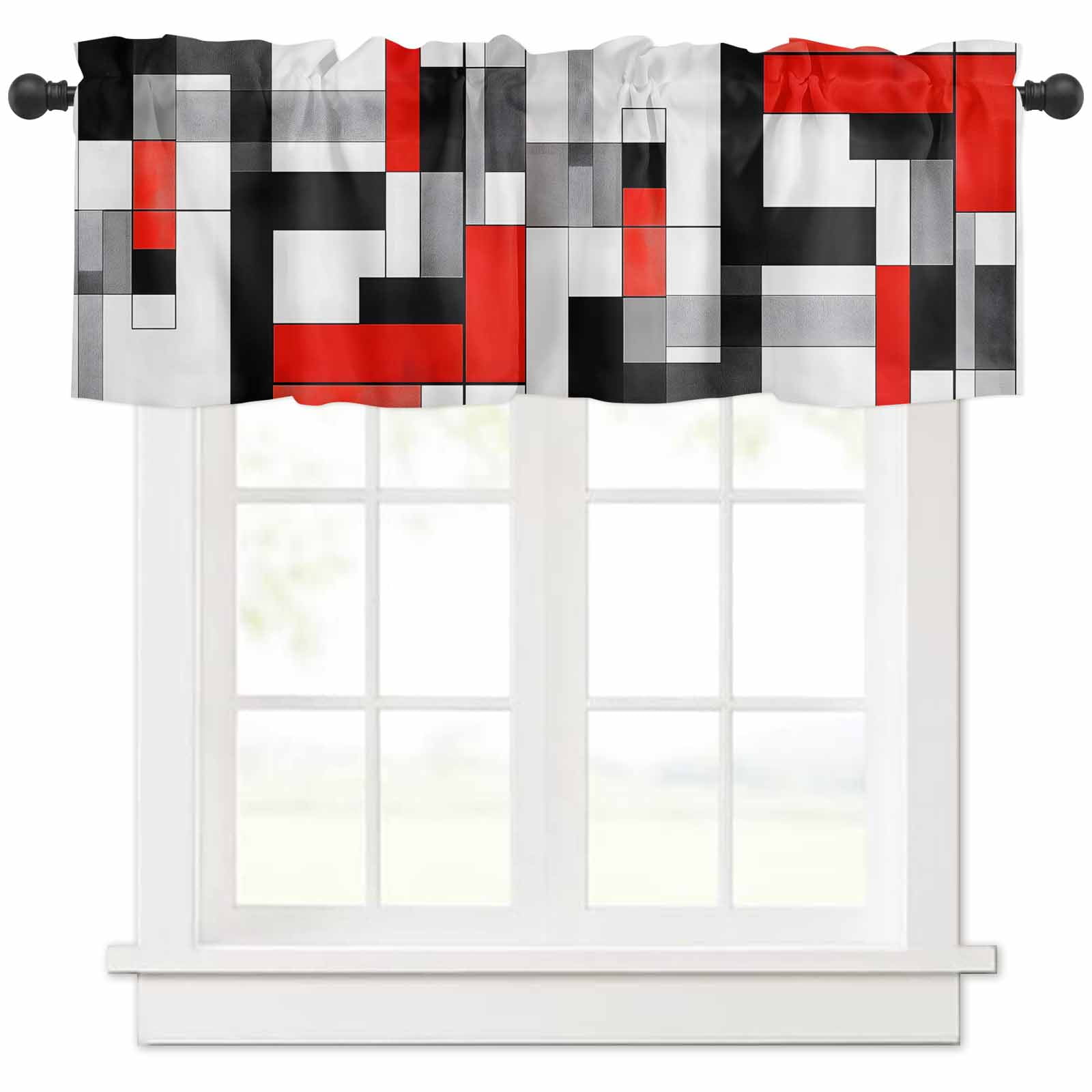 Red Black Valances for Windows Farmhouse Kitchen Curtains Valances Rod ...