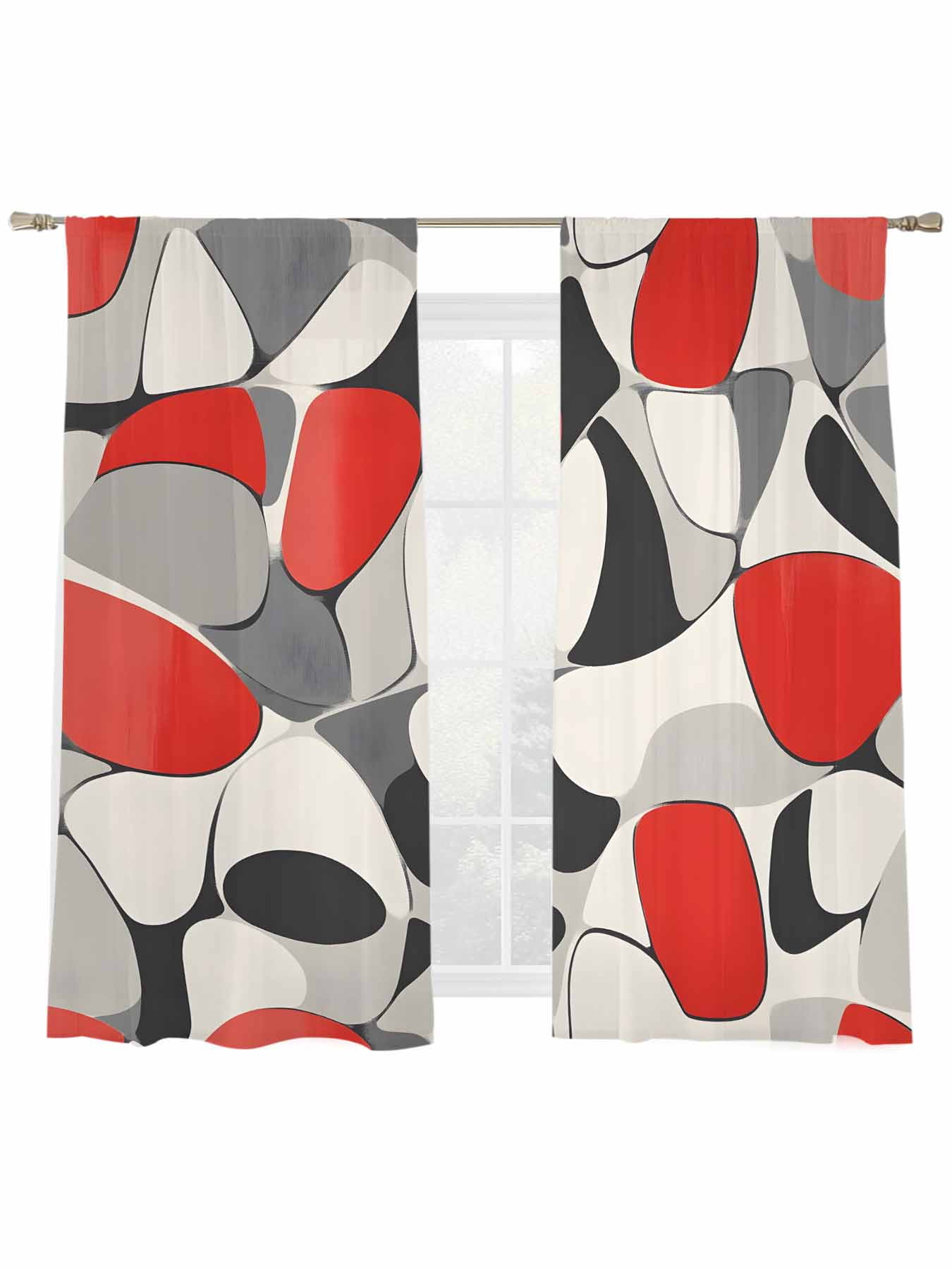 Red Black Visual Arts Sheer Curtains for Living Room Bedroom, Light ...