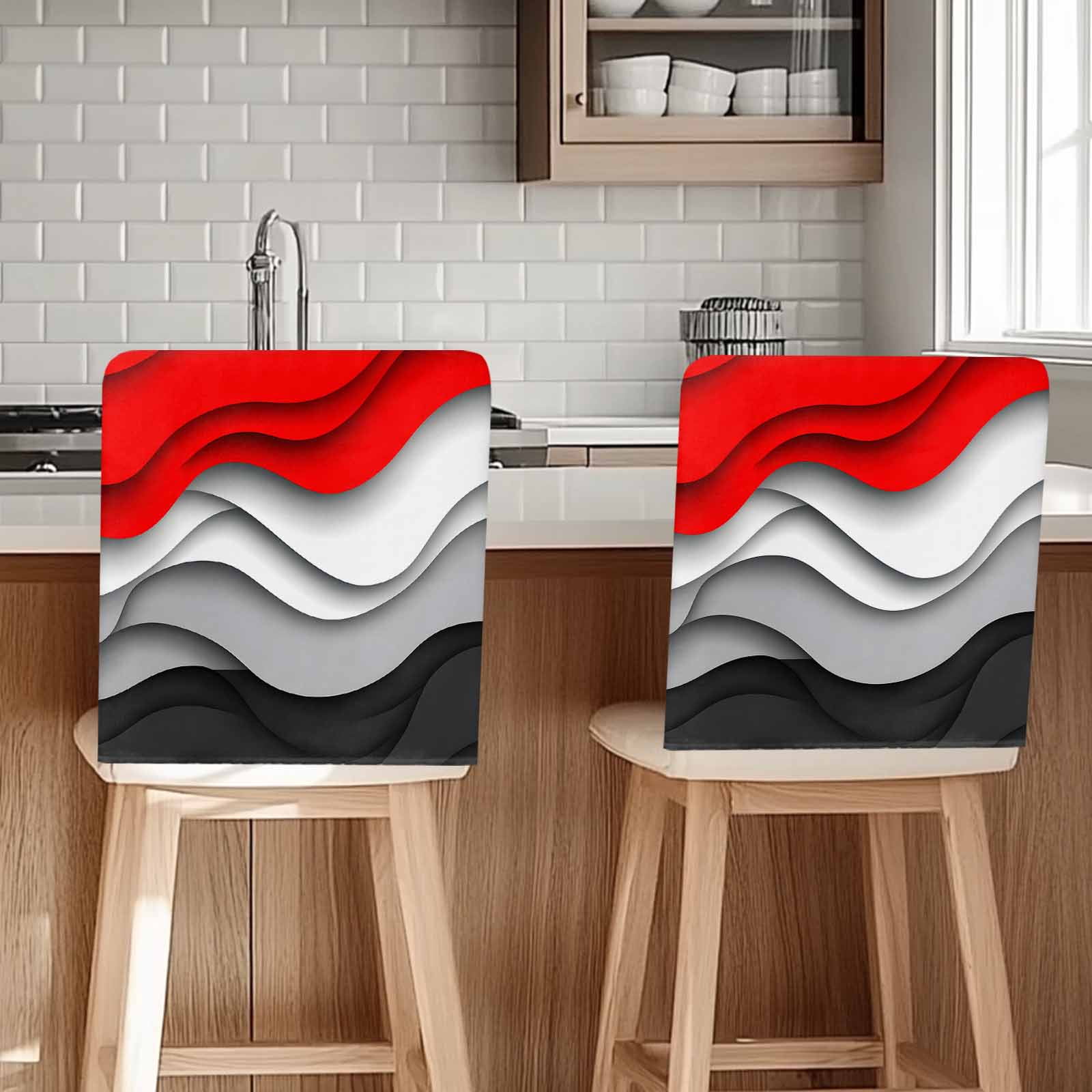 Red Black Waves Chair Covers Set of 4 Abstract Water Ripple Chair Back ...