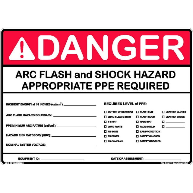 Red Black White ANSI Danger Arc Flash Shock Hazard Appropriate PPE ...