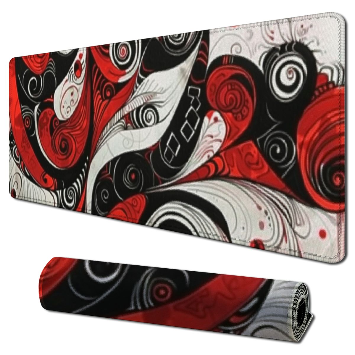 Red Black White Abstract Prints Large Office Gaming Mouse pad Strong Adhesion and Durability ...