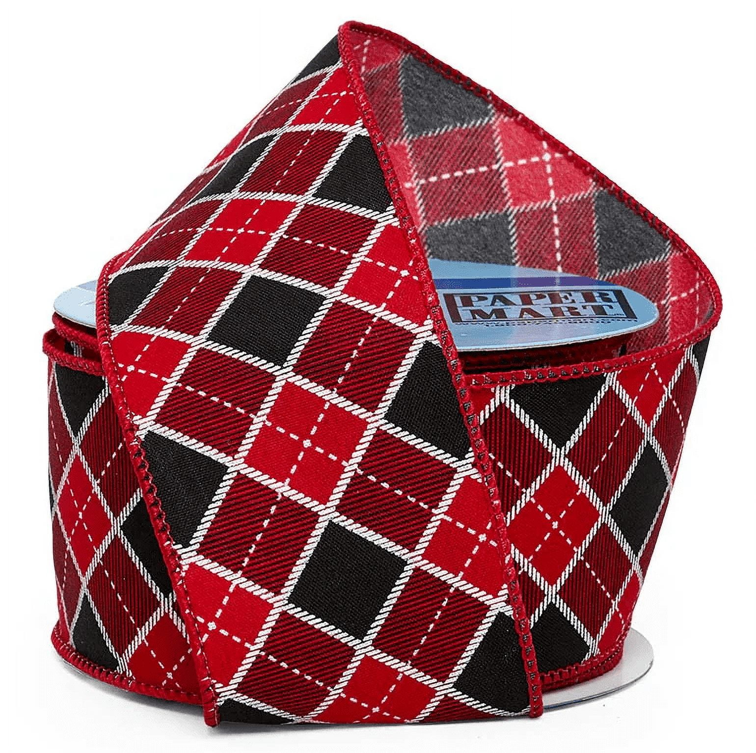 Red Black White Diamonds Ribbon - 2 1/2" x 10 Yards, Wired Edge, Gift ...