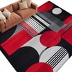 Red Gray Black Round Area Rug 3ft Abstract Round Non-Slip Washable ...