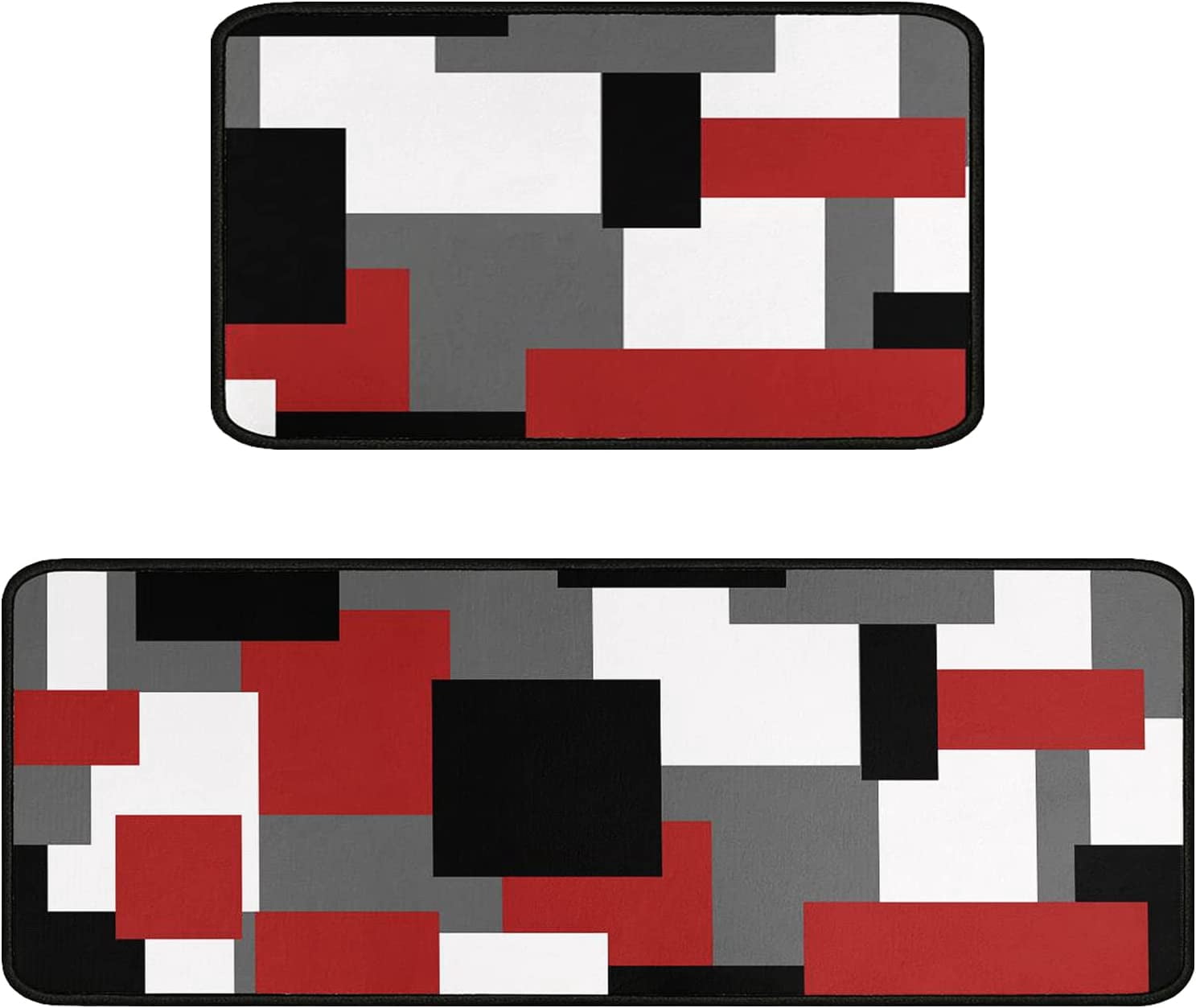 Red Black White Geometric Patterns Kitchen Rugs and Mats Set of 2 ...