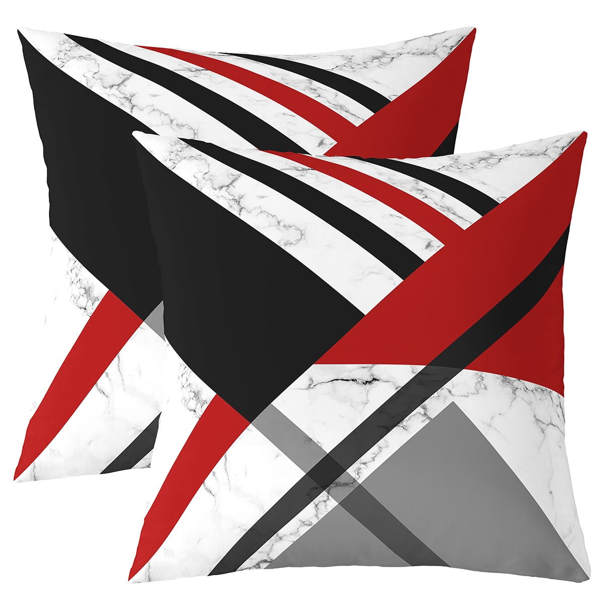 Red Black White Grey Cushion Cases 20x20 Inch Set of 2 Geometry Marble ...