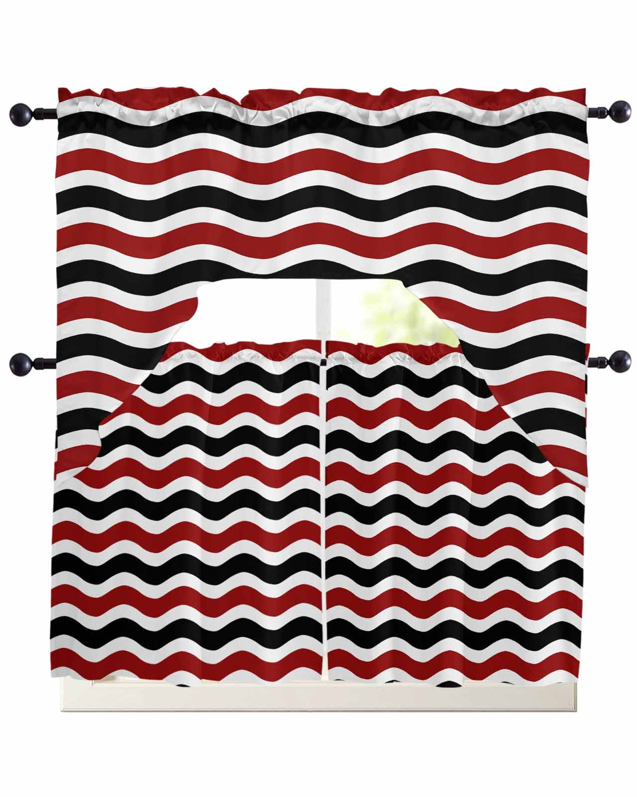 Red Black White Kitchen Curtains Swag Valance and Tier Curtains Set 36 ...