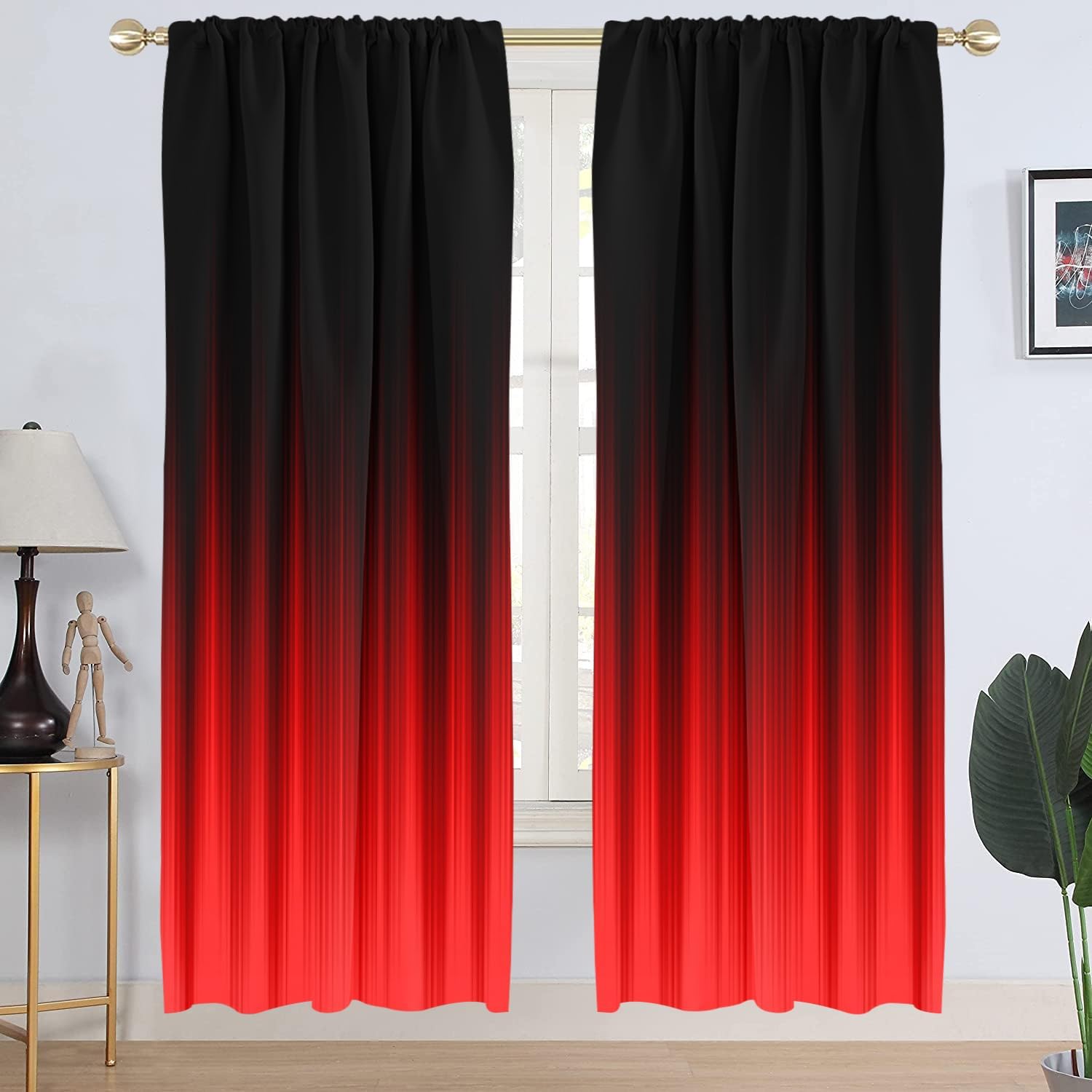 Red and Black Window Curtain Abstract Ombre Mens Gothic Striped Modern ...