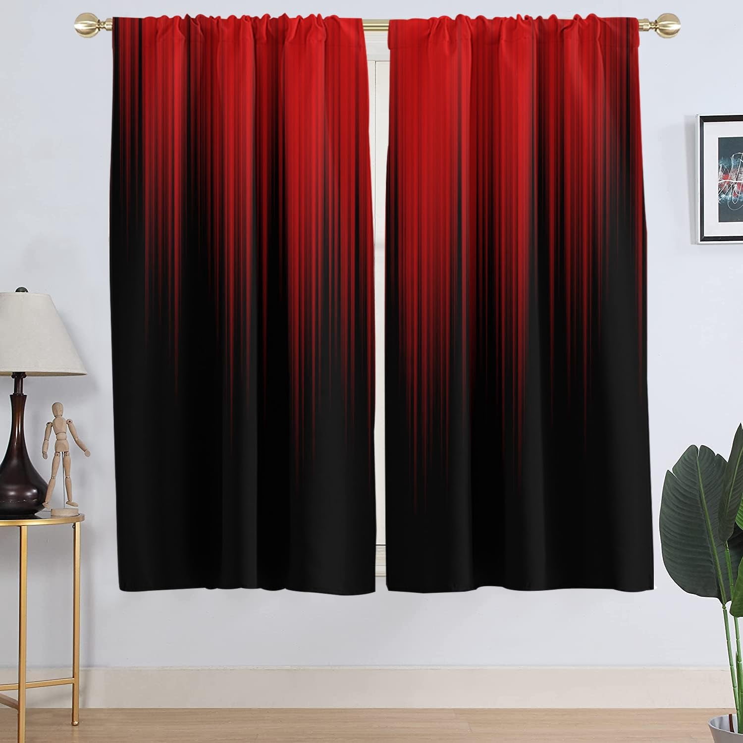 Red and Black Window Curtain Ombre Mens Gothic Goth Gradient Rod Pocket ...