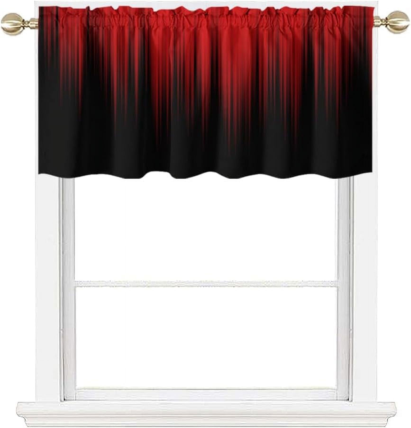Red and Black Window Curtain Small Ombre Burgundy Boho Pattern Simple ...