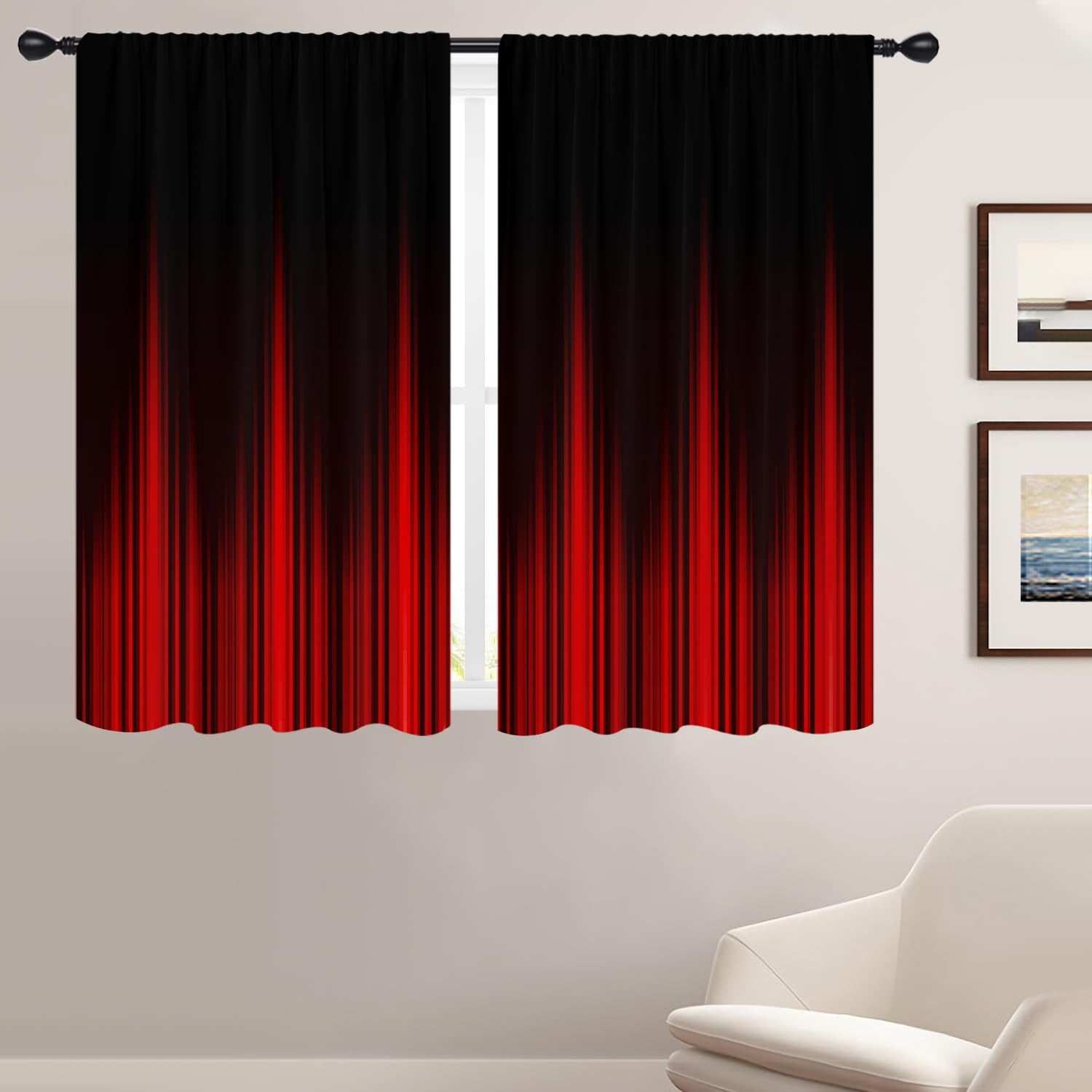Red Black Window Curtains for Bedroom 52 x 63 Inch Rod Pocket Ombre ...