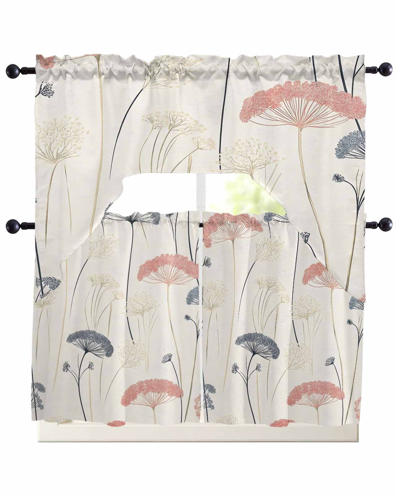 Red Black Yellow Floral Kitchen Curtains Swag Valance and Tier Curtains ...