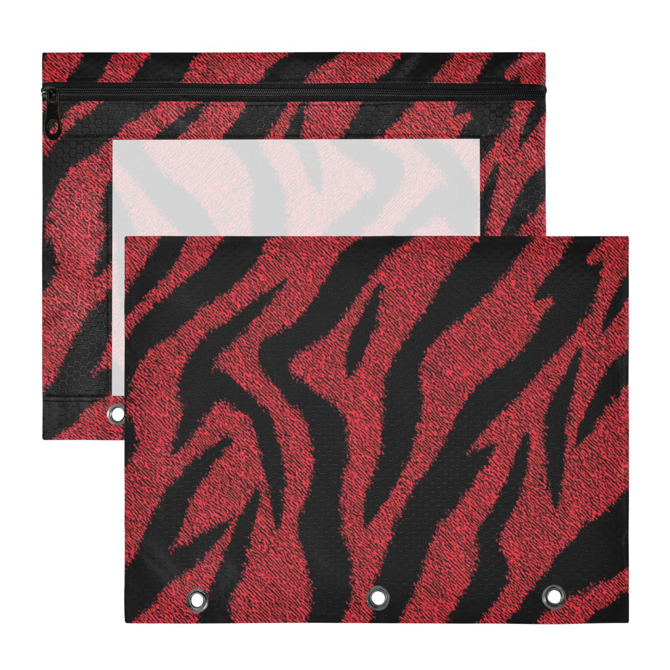 Red Black Zebras Skin 3-Ring Binder Pouches A4 Size Zipper Pocket File ...